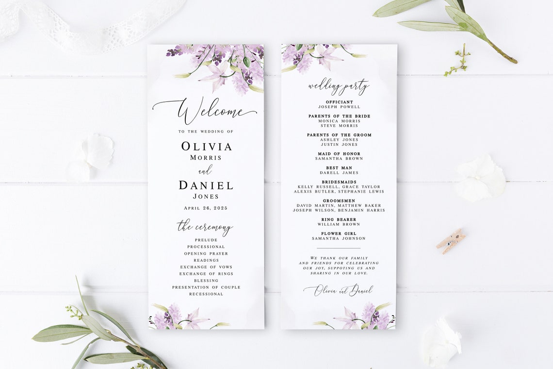 Lavender Wedding Program Editable Template Wedding Ceremony - Etsy