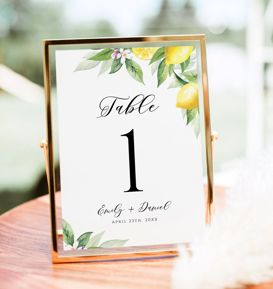 Table Number Card Template Lemon Number Card Printable Editable Number ...