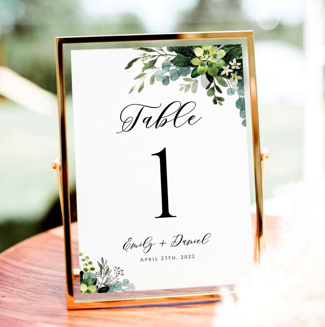 Eucalyptus Greenery Wedding Table Number Card Template Digital Download ...