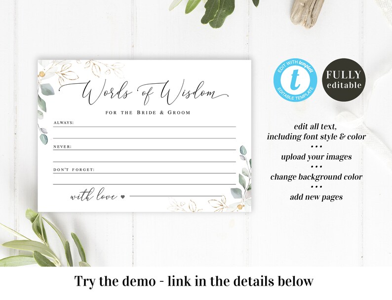 Editable Words of Wisdom Card Template Wedding Advice for | Etsy