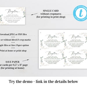 Reception Card Template Editable Insert Card Wedding | Etsy