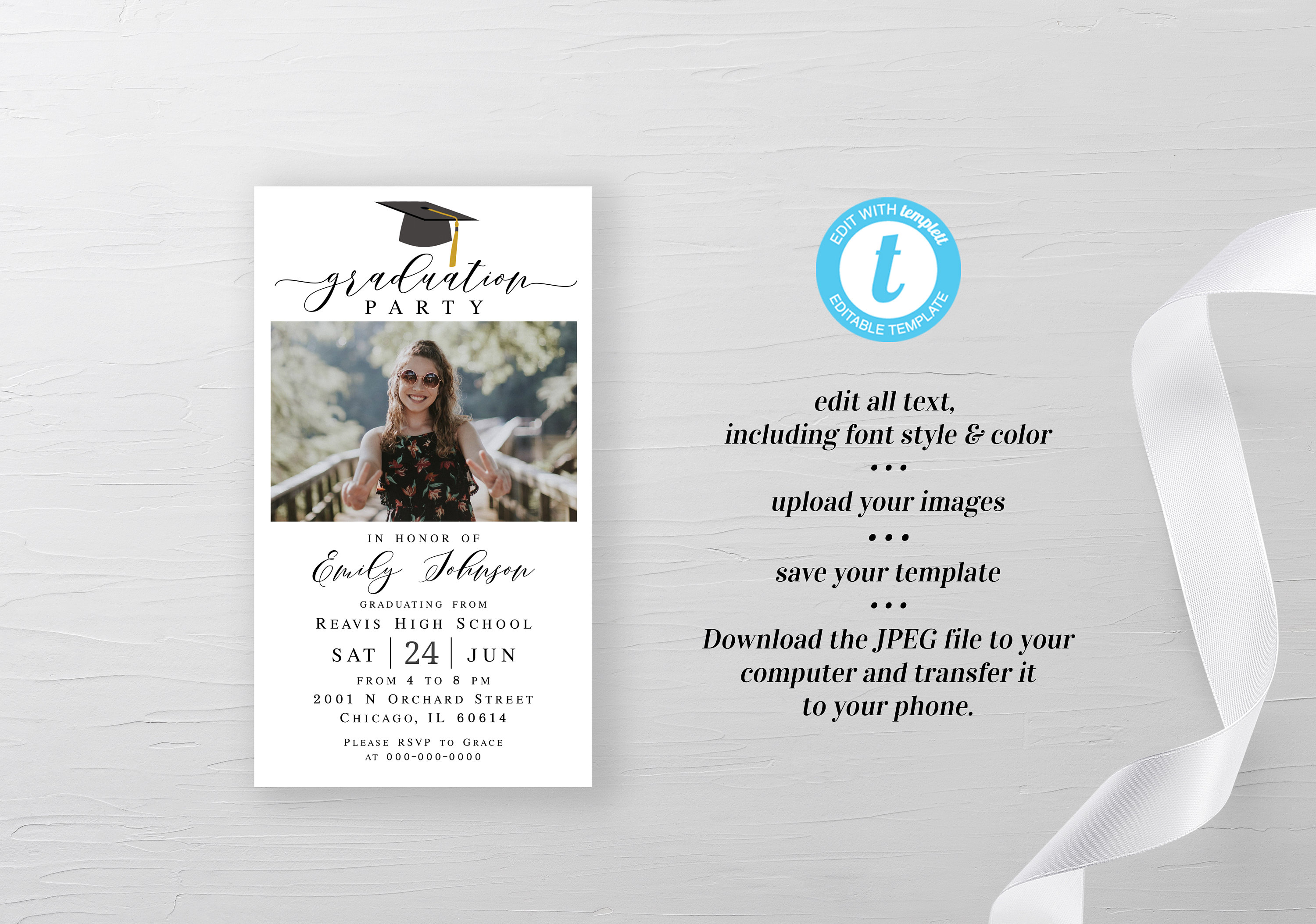 Electronic Photo Graduation Invitation Editable Template - Etsy