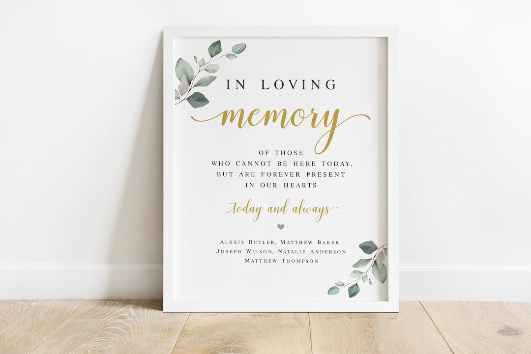 In Loving Memory Sign Template Greenery Memory Sign Printable Foliage ...