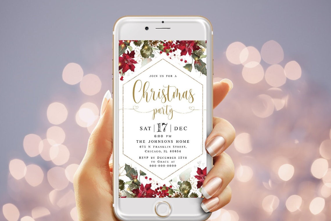 Electronic Christmas Party Invitation Editable Template Text - Etsy