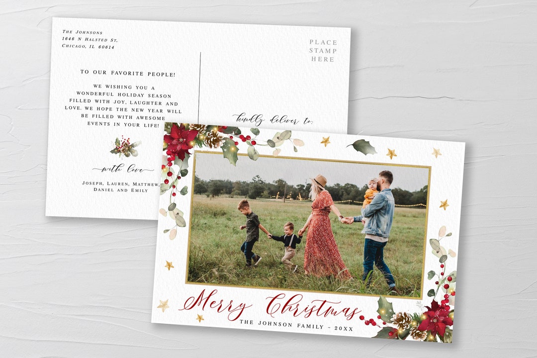 Christmas Photo Postcard Printable Editable Family Picture Holiday Card ...