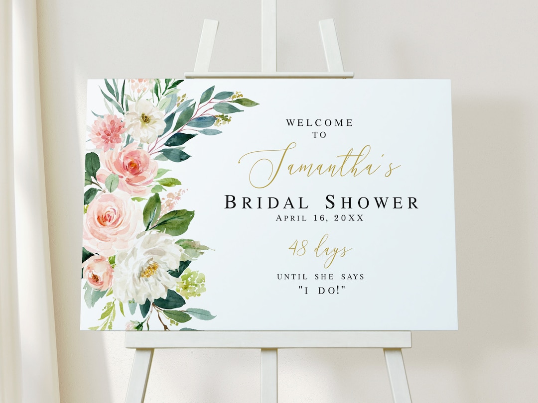 Floral Bridal Shower Welcome Sign Template Editable Blush Welcome Sign ...