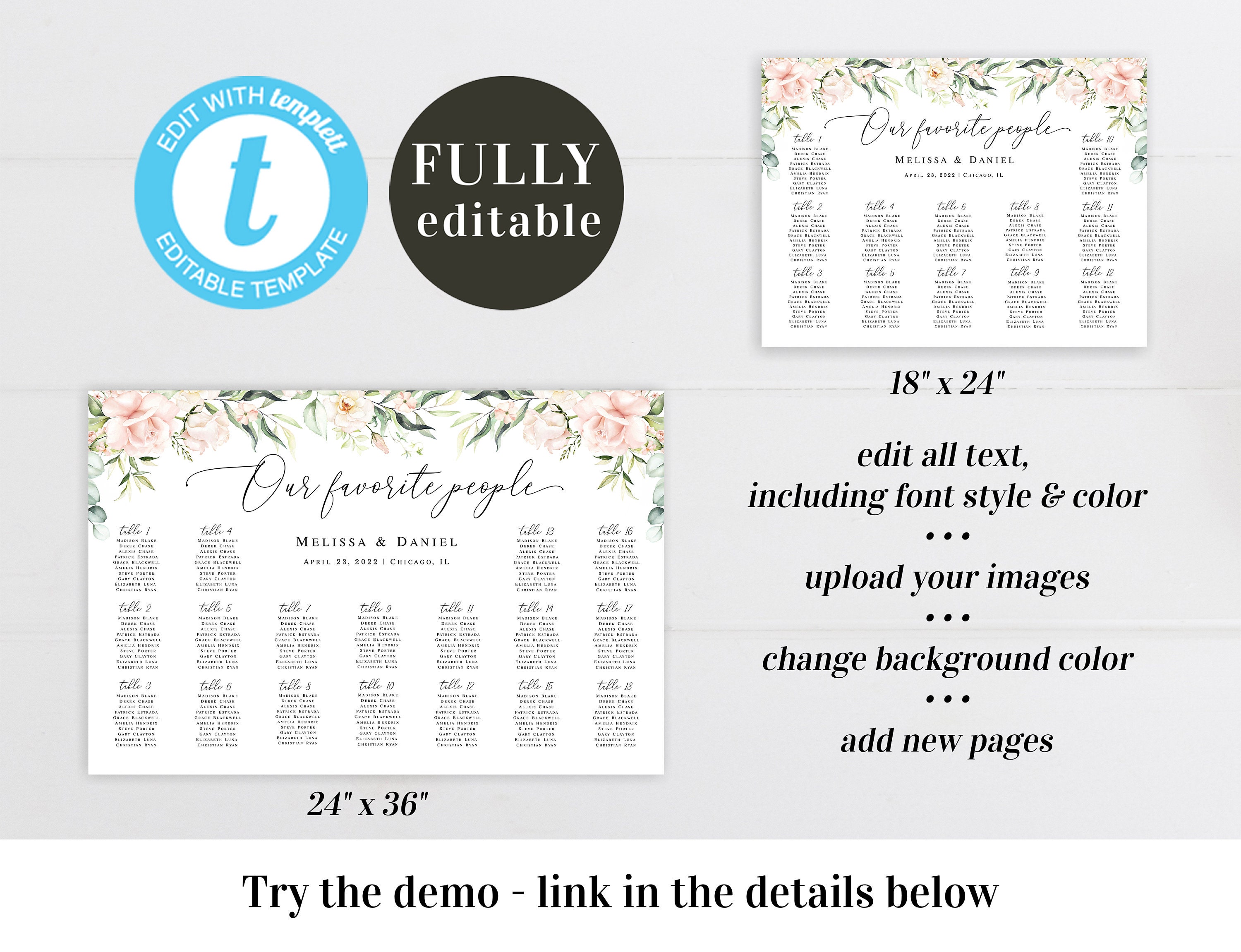 Floral Seating Chart Template Self-editing Seating Plan Board - Etsy