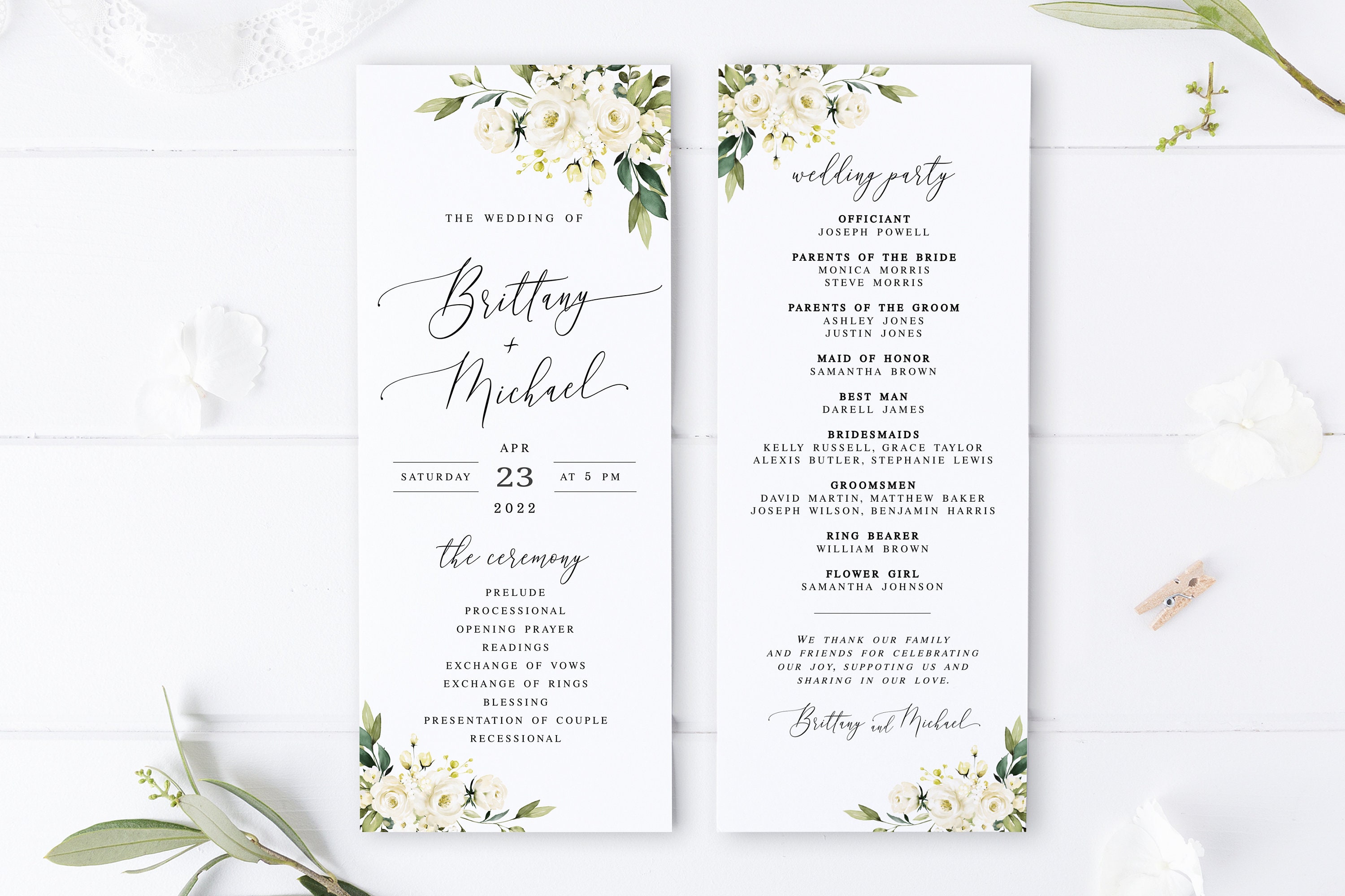 Floral Wedding Program Template Printable Wedding Ceremony - Etsy