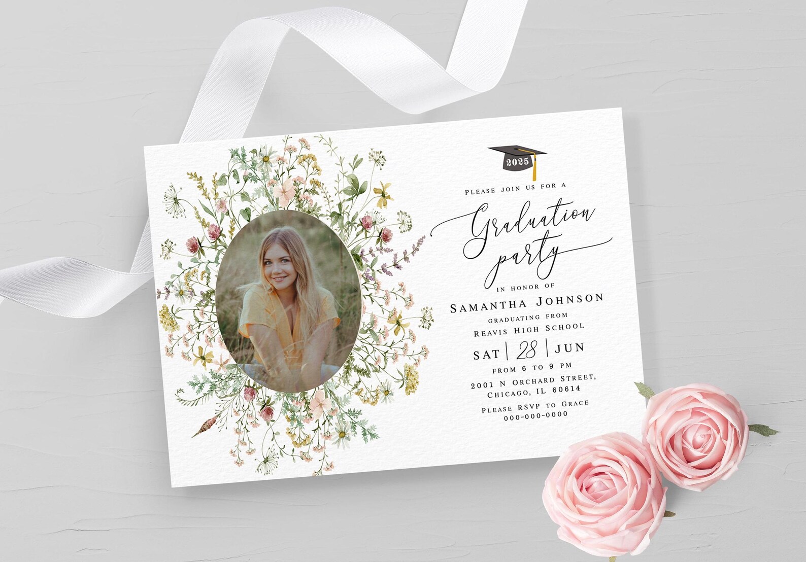 Wildflowers Graduation Invitation Template Editable Photo Grad Invite ...