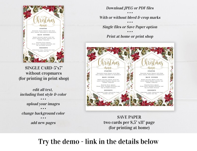 Christmas Menu Editable Template Holiday Party Menu Printable - Etsy
