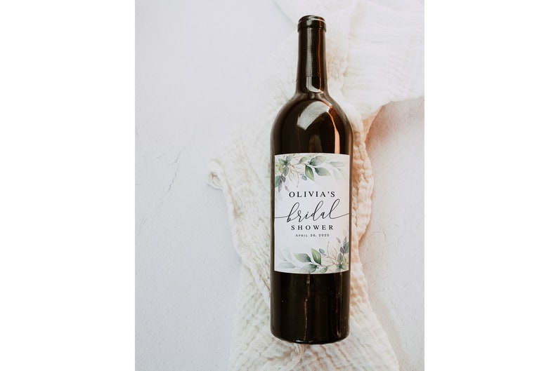 Greenery Bottle Labels Editable Template Bridal Shower Favor - Etsy