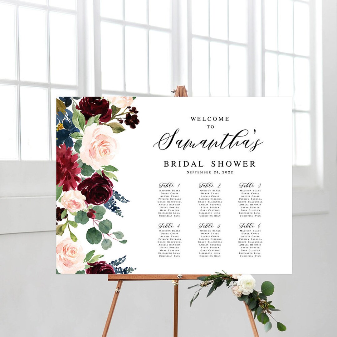 Small Seating Chart Editable Template Welcome Bridal Shower Hens Party ...