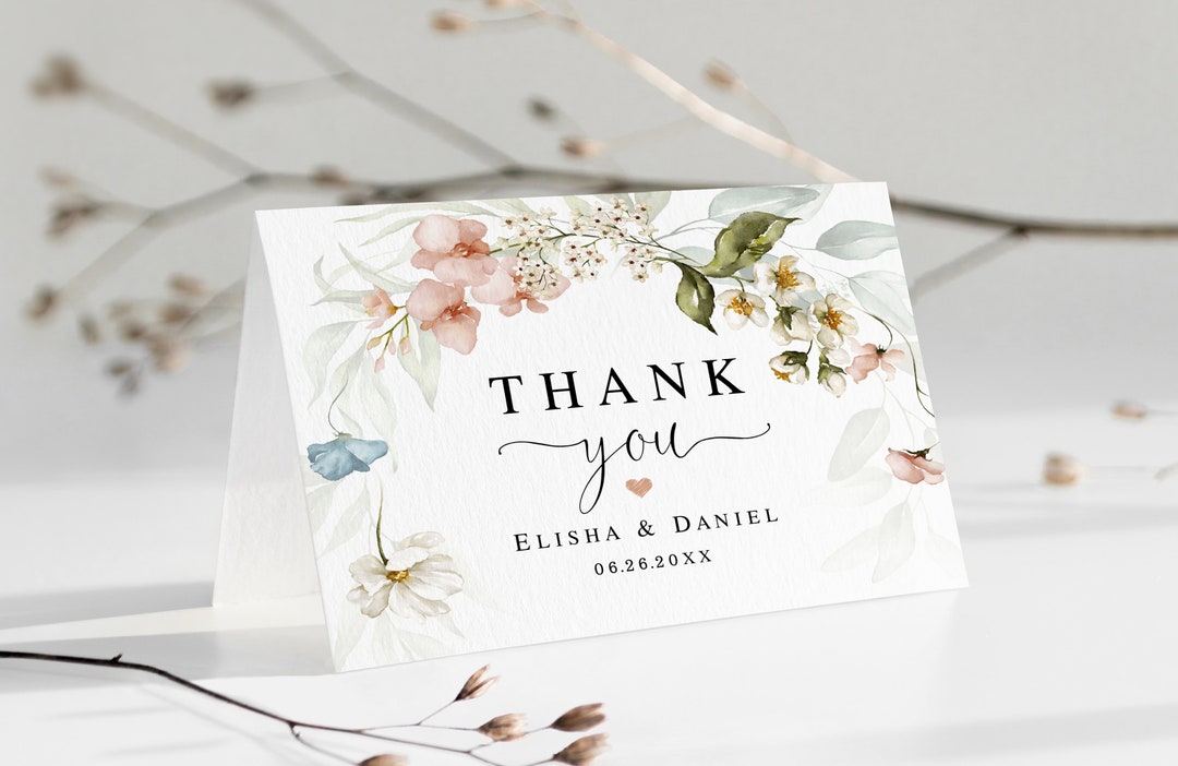 Summer Thank You Card Template Editable Floral Thank You Cards ...