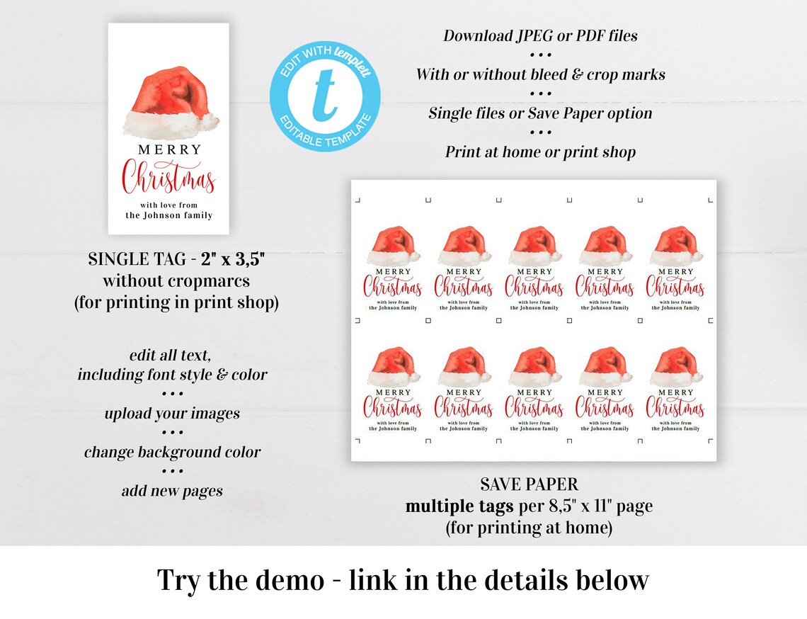 Santa Hat Gift Tag Editable Template Christmas Gift Tag - Etsy