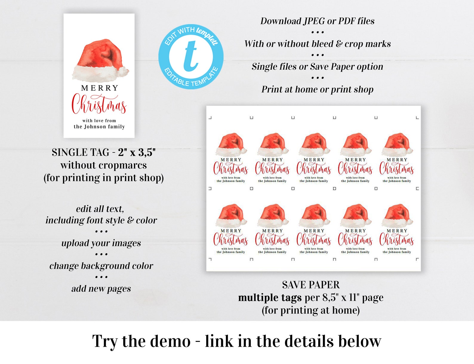 Santa Hat Gift Tag Editable Template Christmas Gift Tag - Etsy