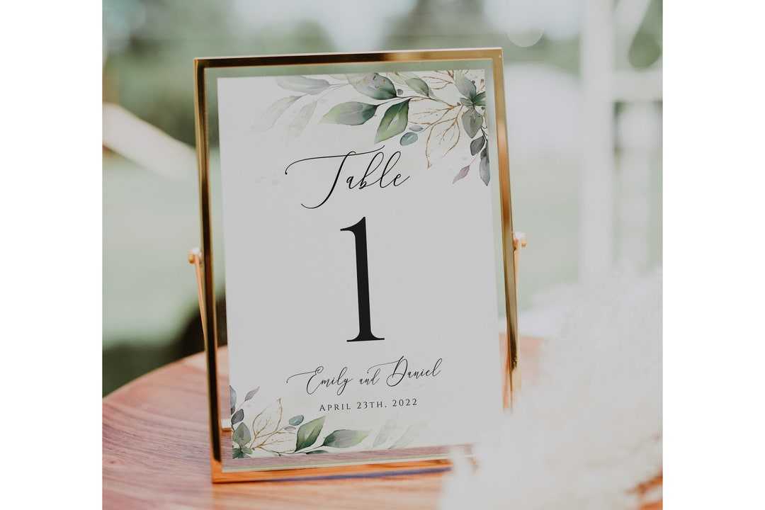 Greenery Table Numbers Template Printable Editable Table Card With ...