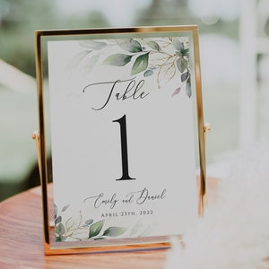 Greenery Table Numbers Template Printable Editable Table Card With ...