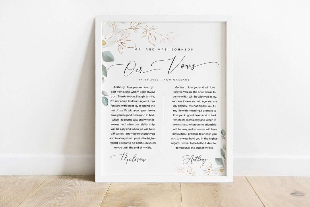Wedding Vows Sign Printable Editable Wedding Vows Wedding Vows Keepsake ...