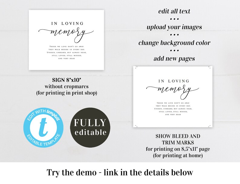 In Loving Memory Sign Printable Remembrance Sign Fully | Etsy