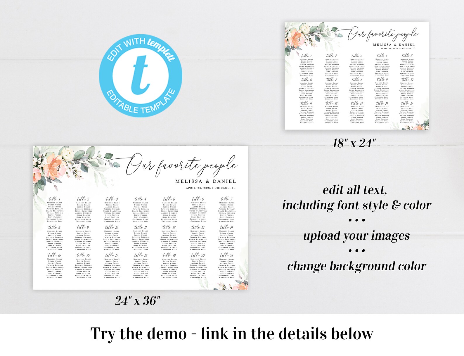 Floral Seating Chart Template Self-editing Seating Plan Board - Etsy