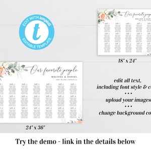 Floral Seating Chart Template Self-editing Seating Plan Board - Etsy