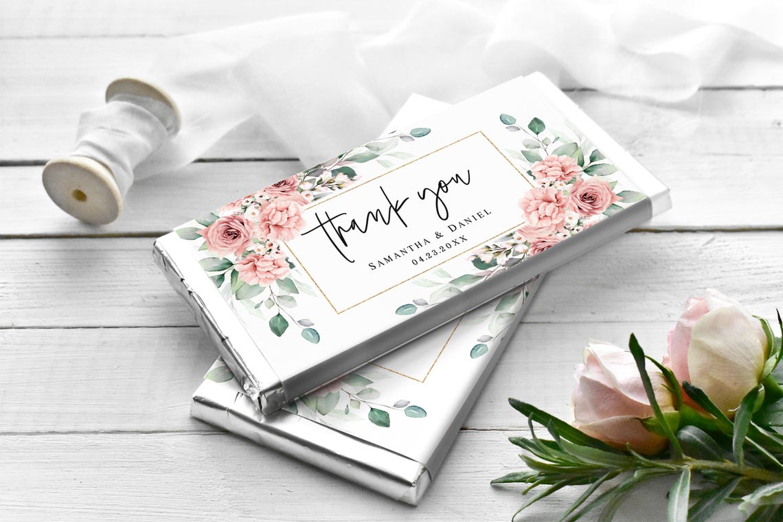 Dusty Roses Chocolate Bar Wrapper Template Editable Candy Bar Label ...