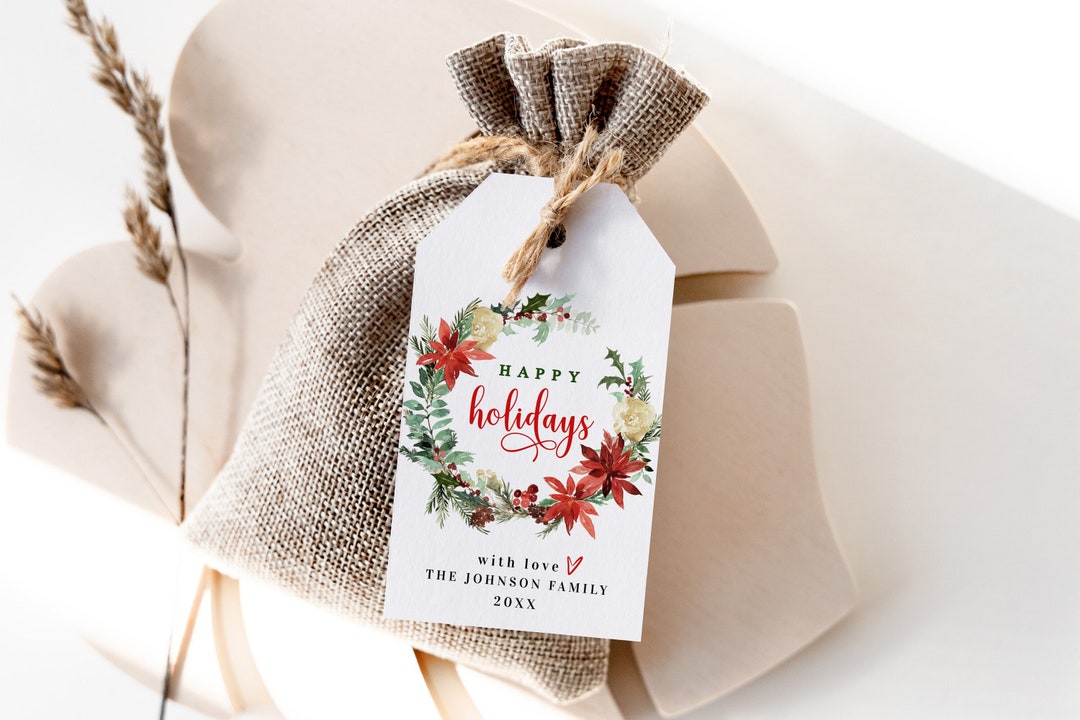 Happy Holidays Tag Template Printable Tags for Gifts Christmas - Etsy