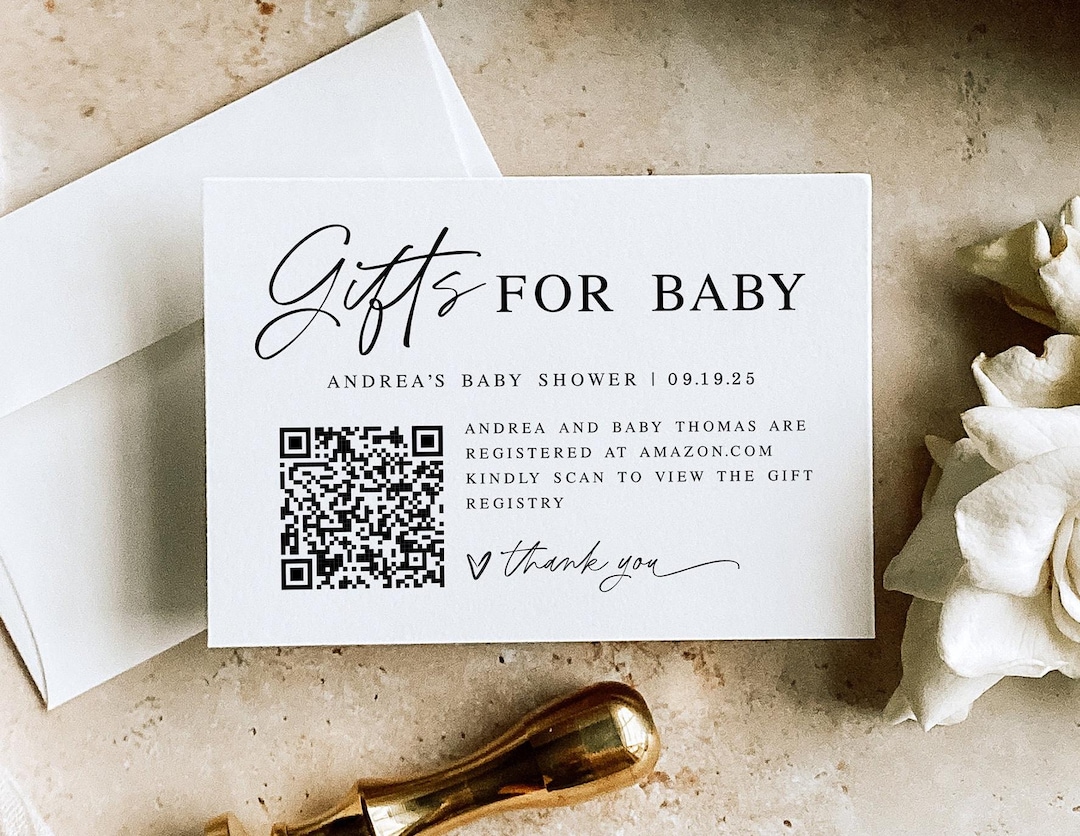 Baby Shower Registry Card With QR Code Baby Registry Announcement ...