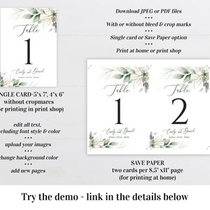 Greenery Table Numbers Template Printable Editable Table Card With ...