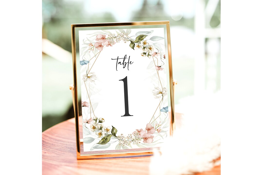 Floral Table Numbers Card Template Printable Editable Wildflower ...