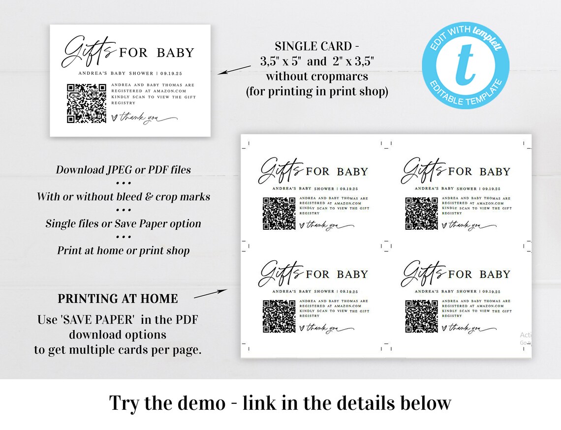 Baby Shower Registry Card With QR Code Baby Registry Announcement ...
