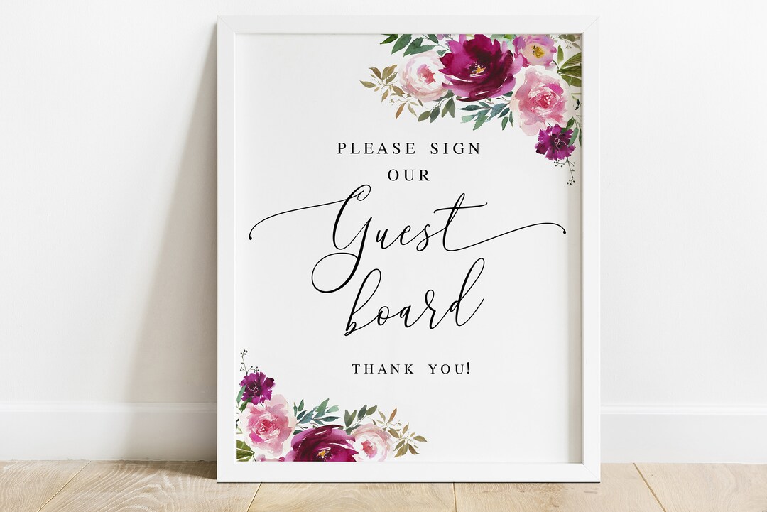 Floral Guest Board Sign Template Printable Editable Sign Fuchsia Guest ...