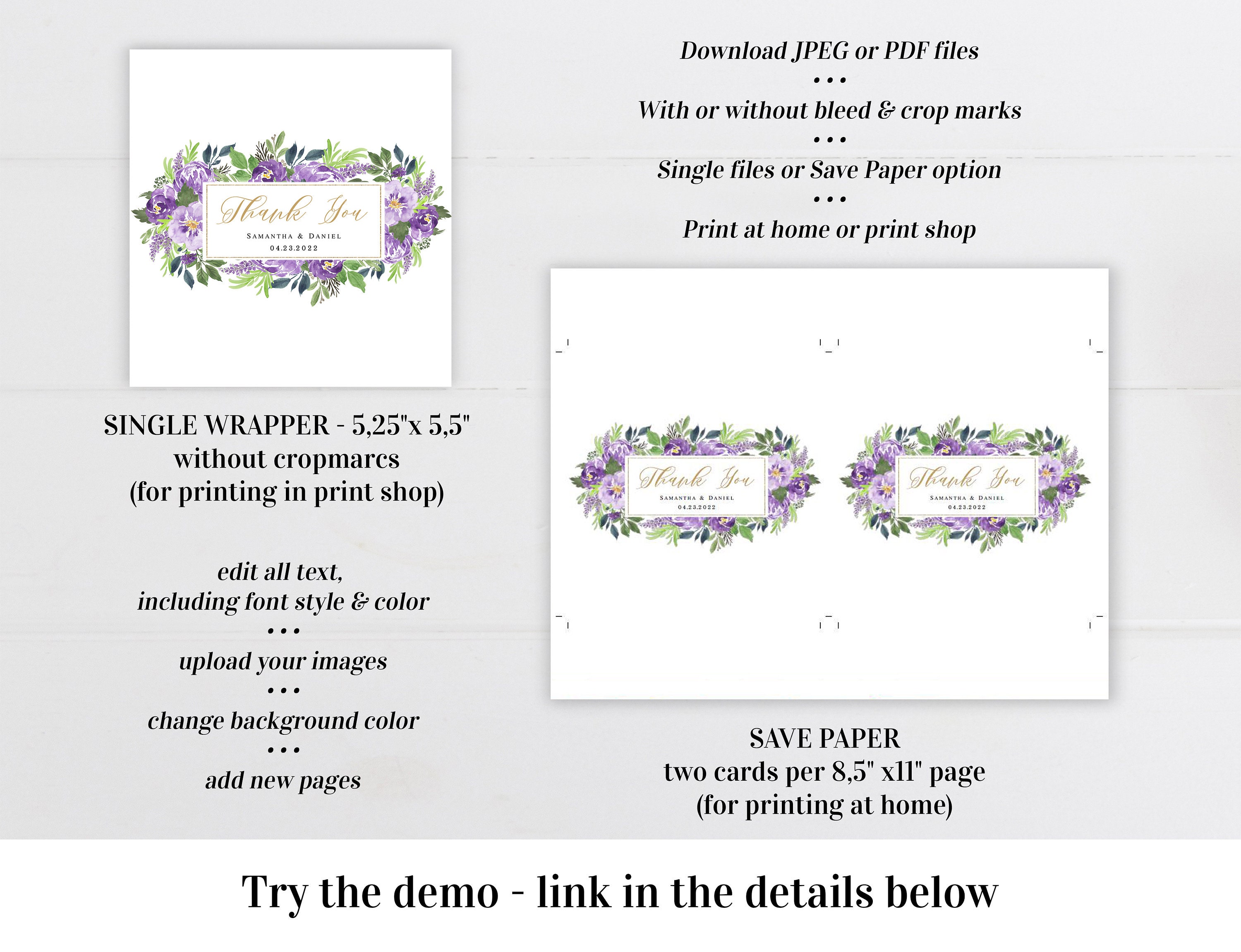 Purple Floral Chocolate Bar Wrapper Editable Template Printable Digital ...