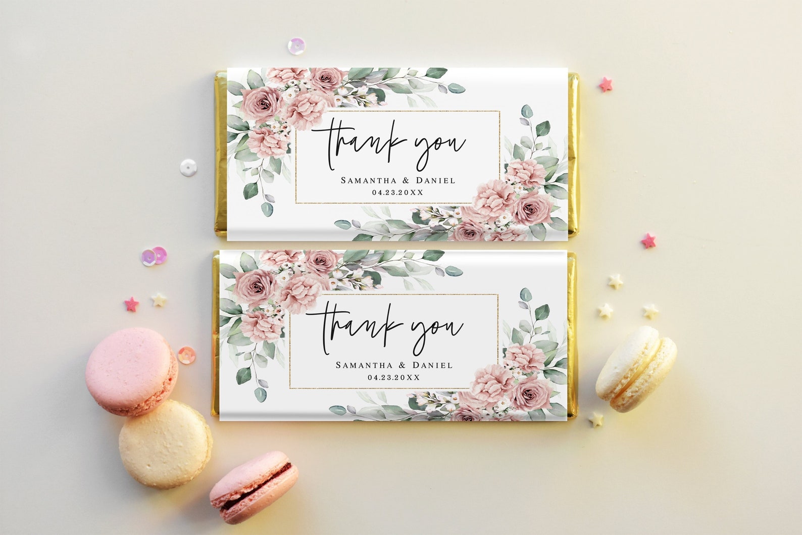 Dusty Roses Chocolate Bar Wrapper Template Editable Candy Bar Label ...