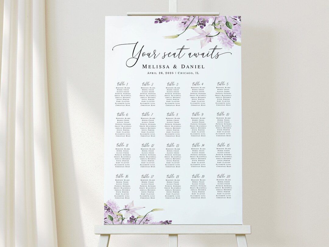 Lavender Seating Chart Template Wedding Seating Chart Printable Wedding ...