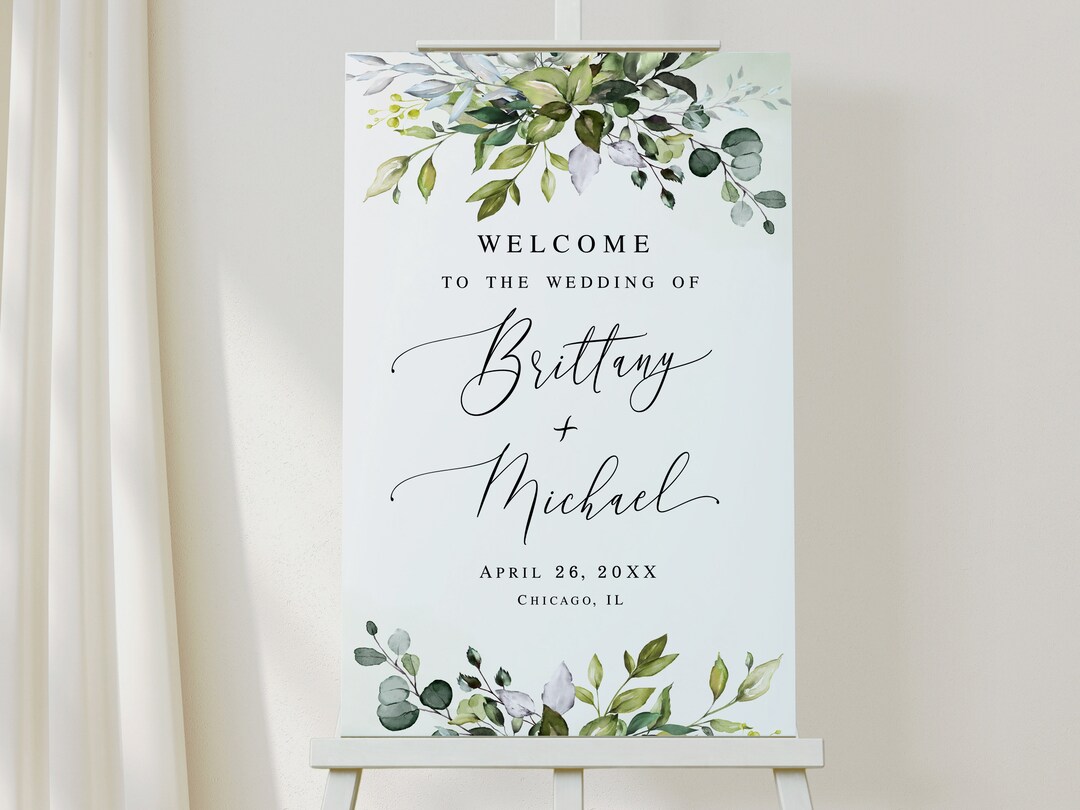 Greenery Wedding Welcome Sign Template Editable Welcome Sign Eucalyptus ...