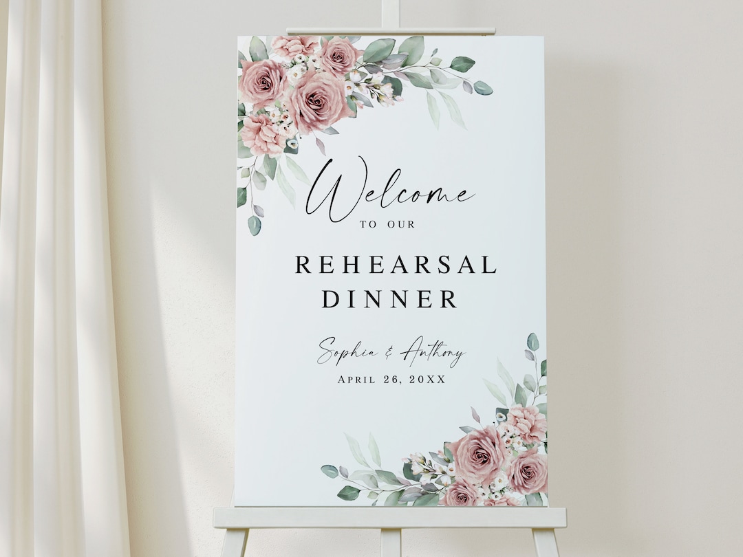 Rehearsal Dinner Welcome Sign Editable Template Dusty Roses Welcome ...