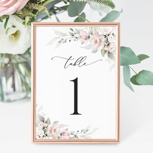 Pink Flowers Table Numbers Card Template Editable Numbers Cards Floral ...