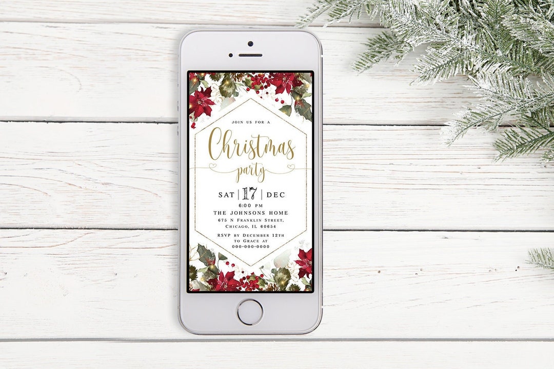Electronic Christmas Party Invitation Editable Template Text - Etsy