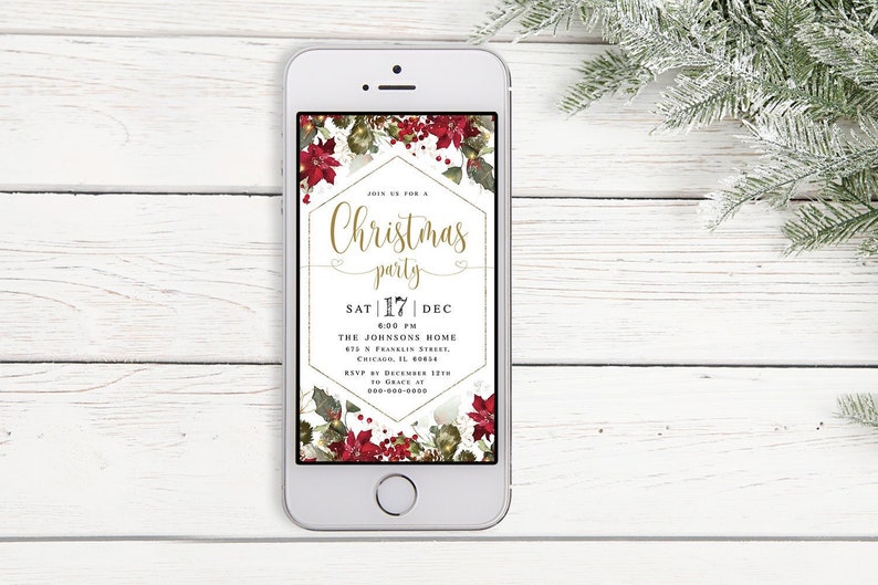 Electronic Christmas Party Invitation Editable Template Text - Etsy