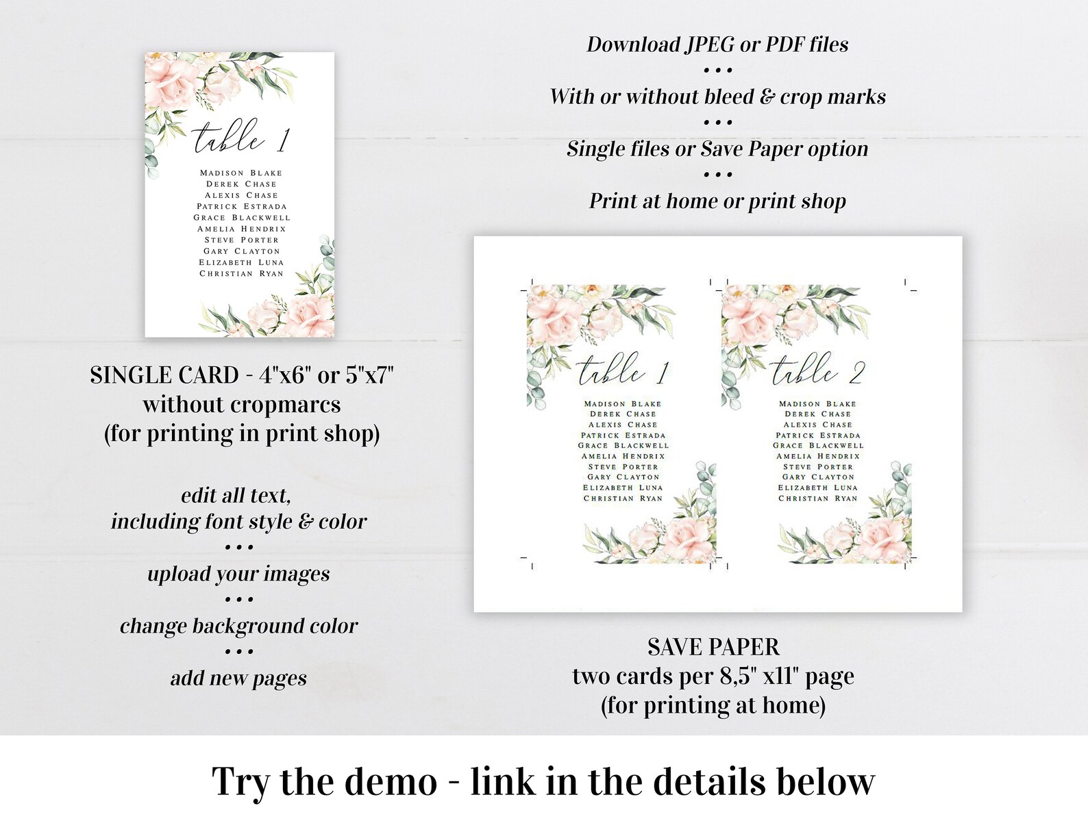 Seating Plan Printable Floral Seating Chart Cards Self-editing - Etsy