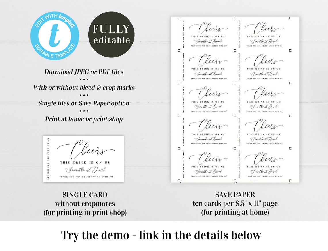 Drink Ticket Template Fully Editable Free Drink Wedding Tokens Etsy Drink Ticket Template Fully Editable Free Drink Wedding Tokens Etsy