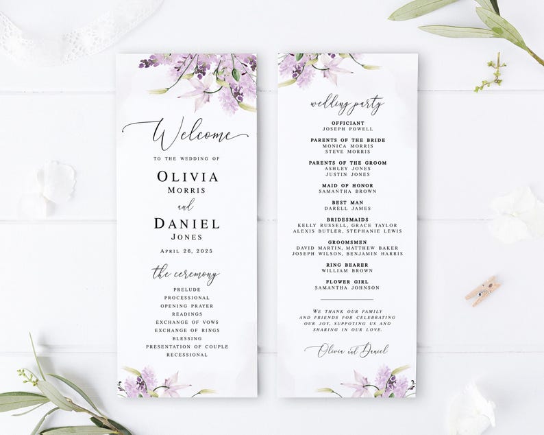 Lavender Floral Wedding Program Template Digital Download Editable in ...