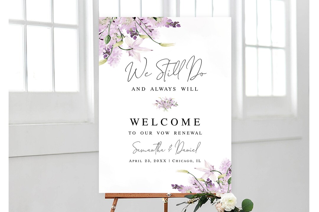 Lavender Floral Wedding Vow Renewal Welcome Sign Template Modern ...