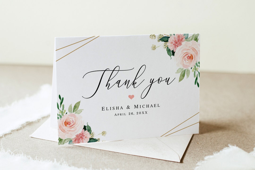 Blush Thank You Card Template Editable Fold and Flat Thank You - Etsy