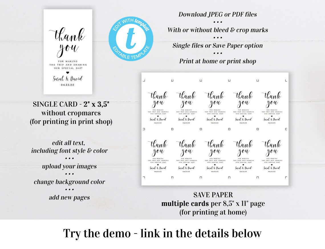 Thank You Tag Template Fully Editable Wedding Favor Tag - Etsy