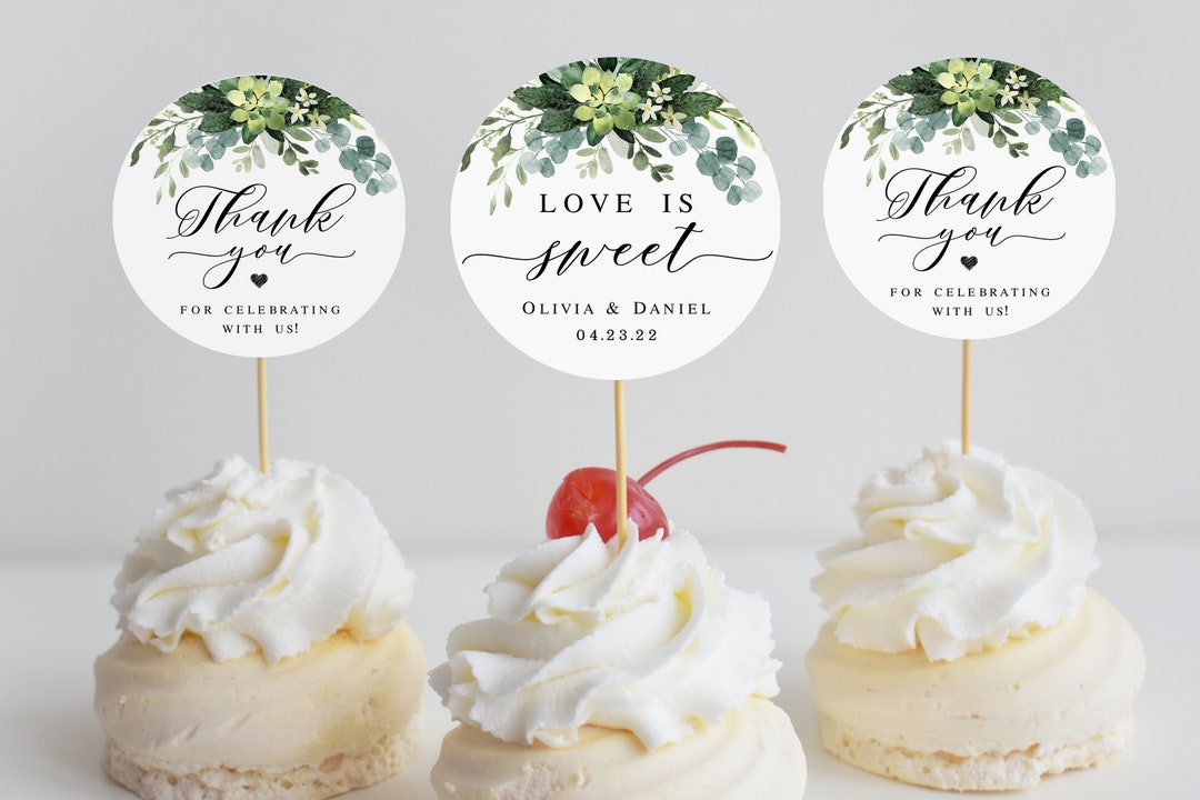 Cupcake Topper Labels Greenery Round Gift Tag Editable Template Double ...