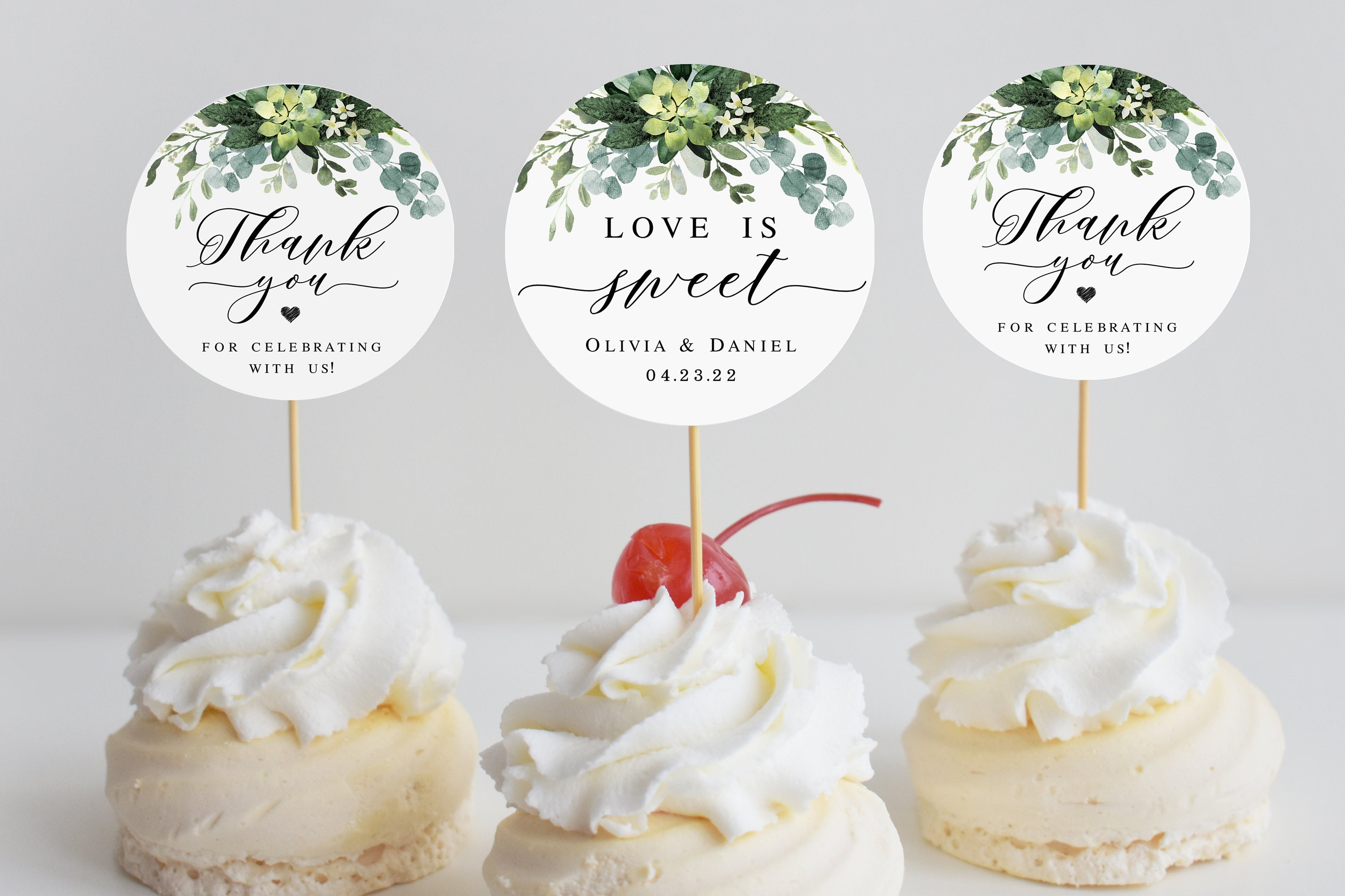 Cupcake Topper Labels Greenery Round Gift Tag Editable - Etsy