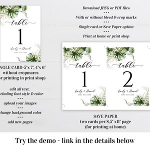 Greenery Table Numbers Template Editable Table Numbers Cards Printable ...