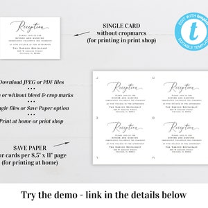 Wedding Reception Card Template Editable Insert Card Printable ...